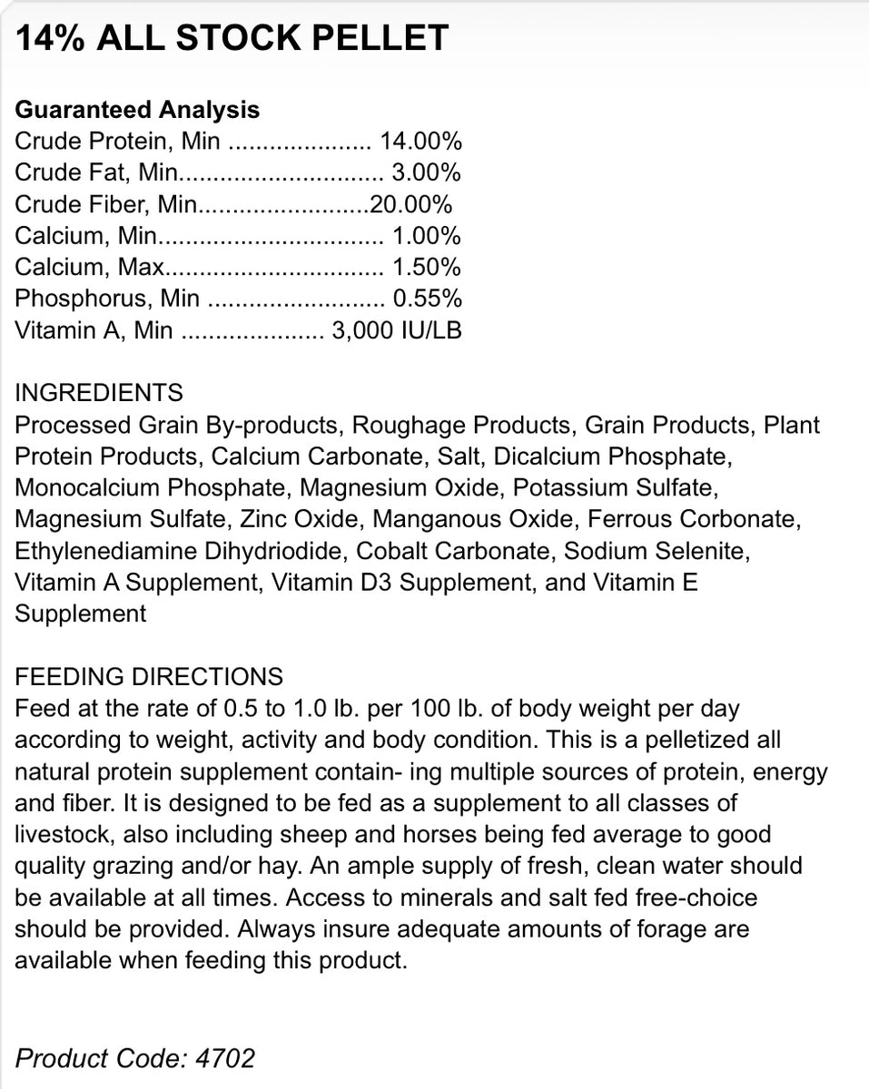 All Stock Pellet 14%, 50lb – G&DFarms