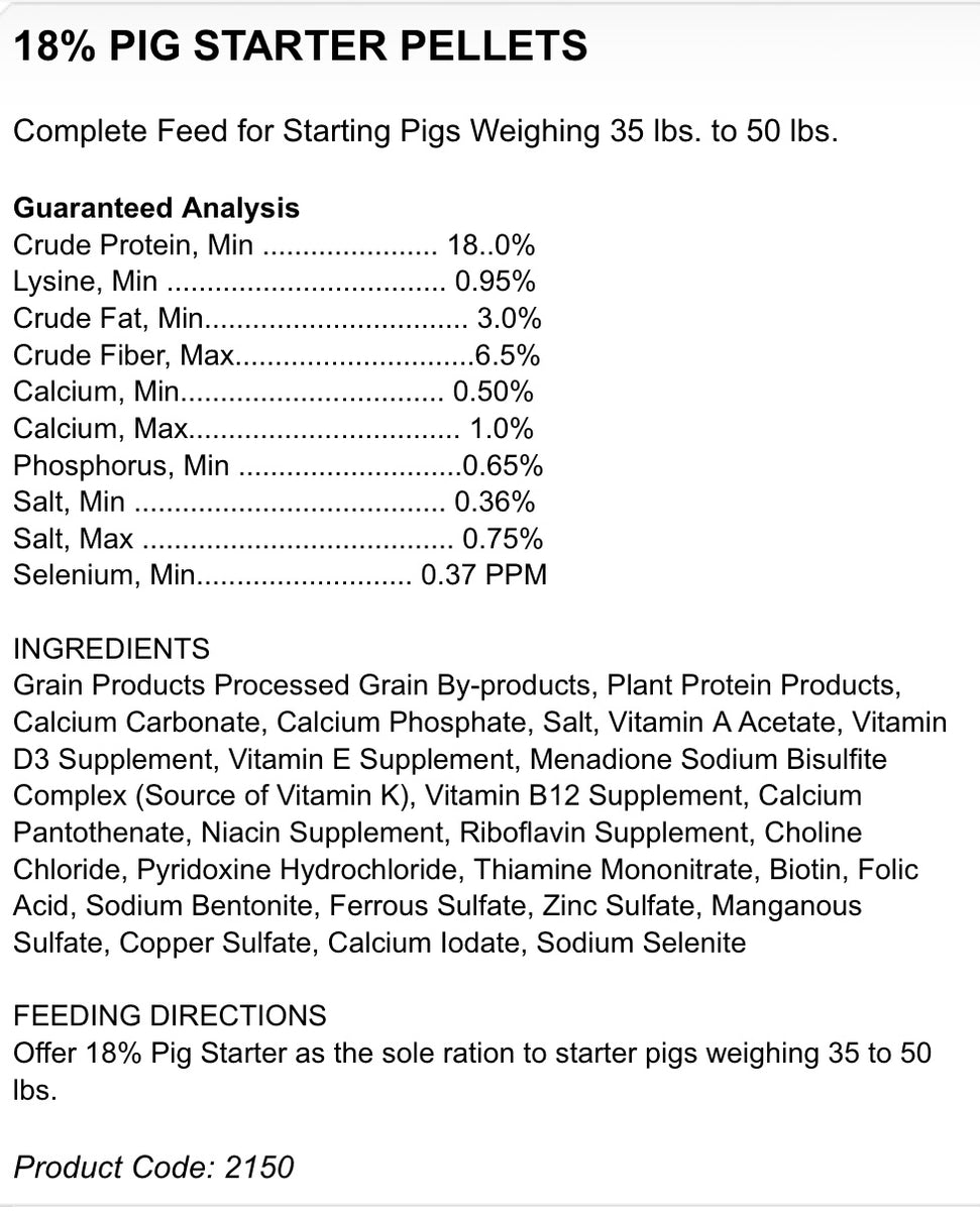 Pig Starter Pellets 18%, 50lb – G&DFarms